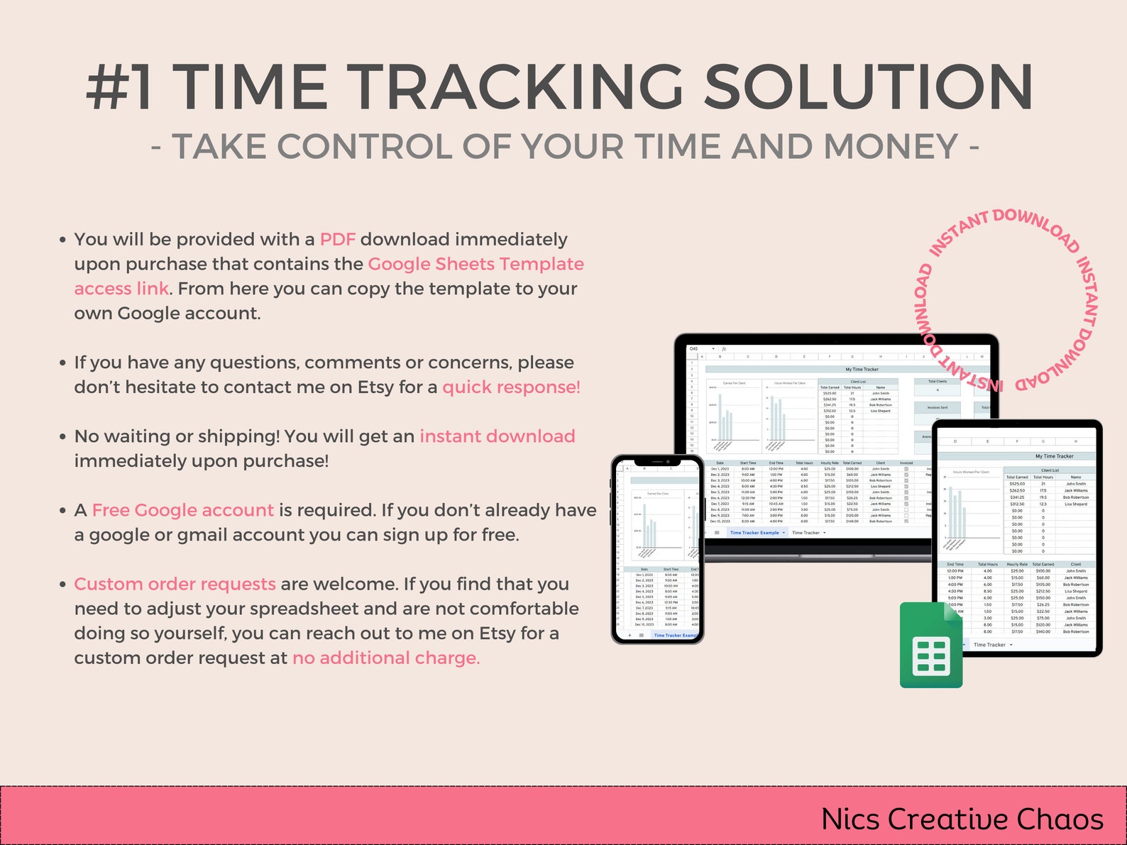 Time Tracker Google Sheets Spreadsheet, Excel Time Keeping Tracker ...