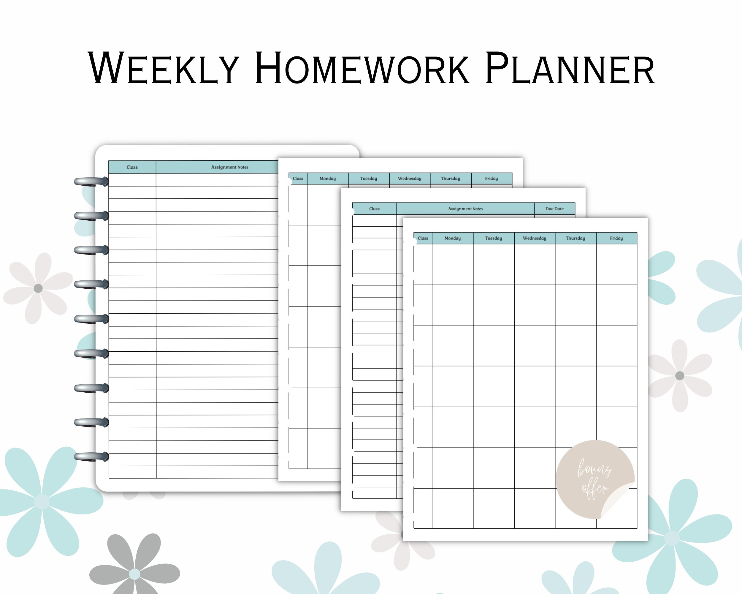 Printable Homework Assignment Tracker, Weekly College Planner, Homework ...