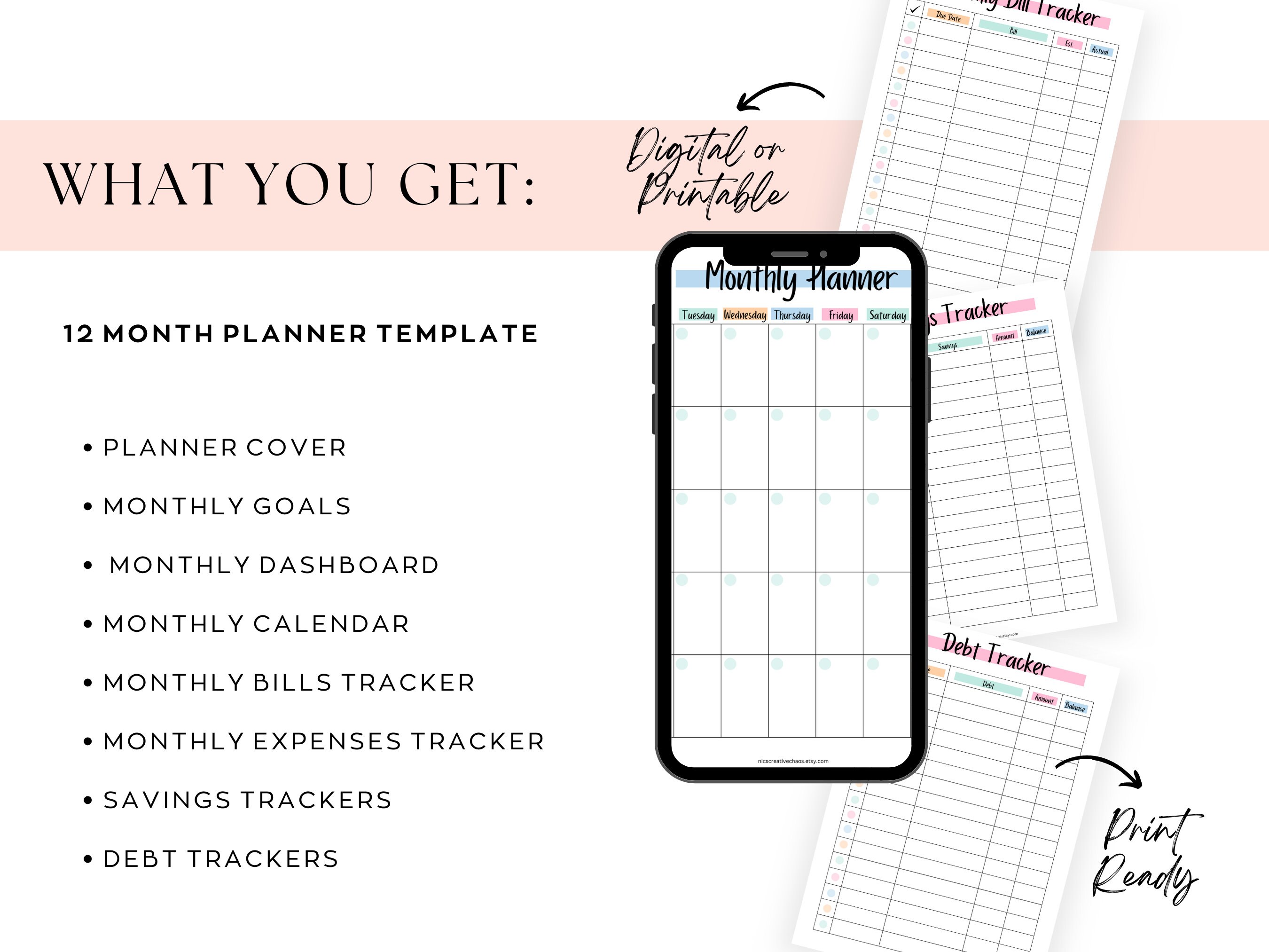 DIGITAL Budget Planner Bundle, Bills & Savings Trackers, Monthly Budget ...