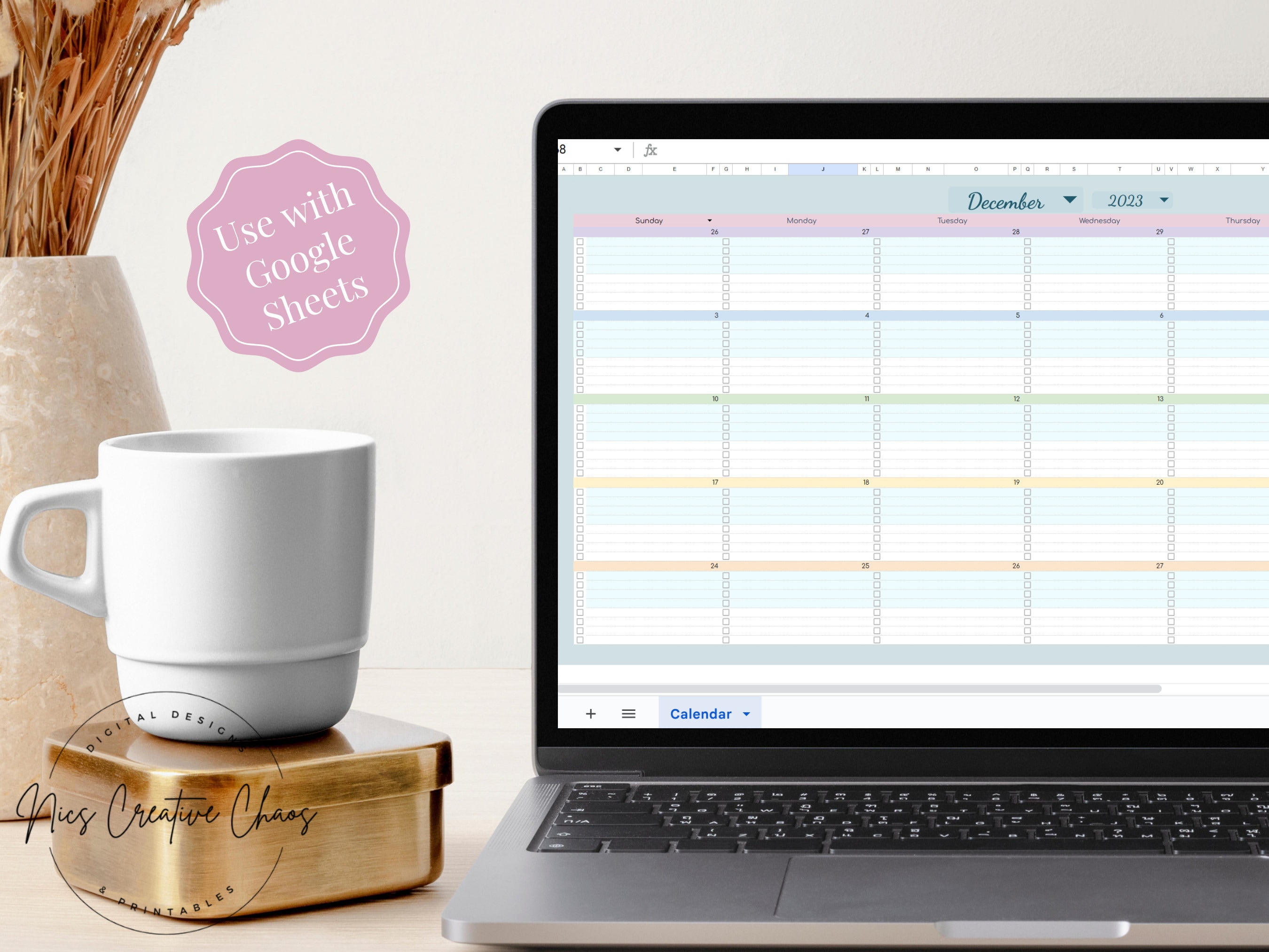 Google Sheets Planner & Calendar Spreadsheet Template, Digital Daily ...