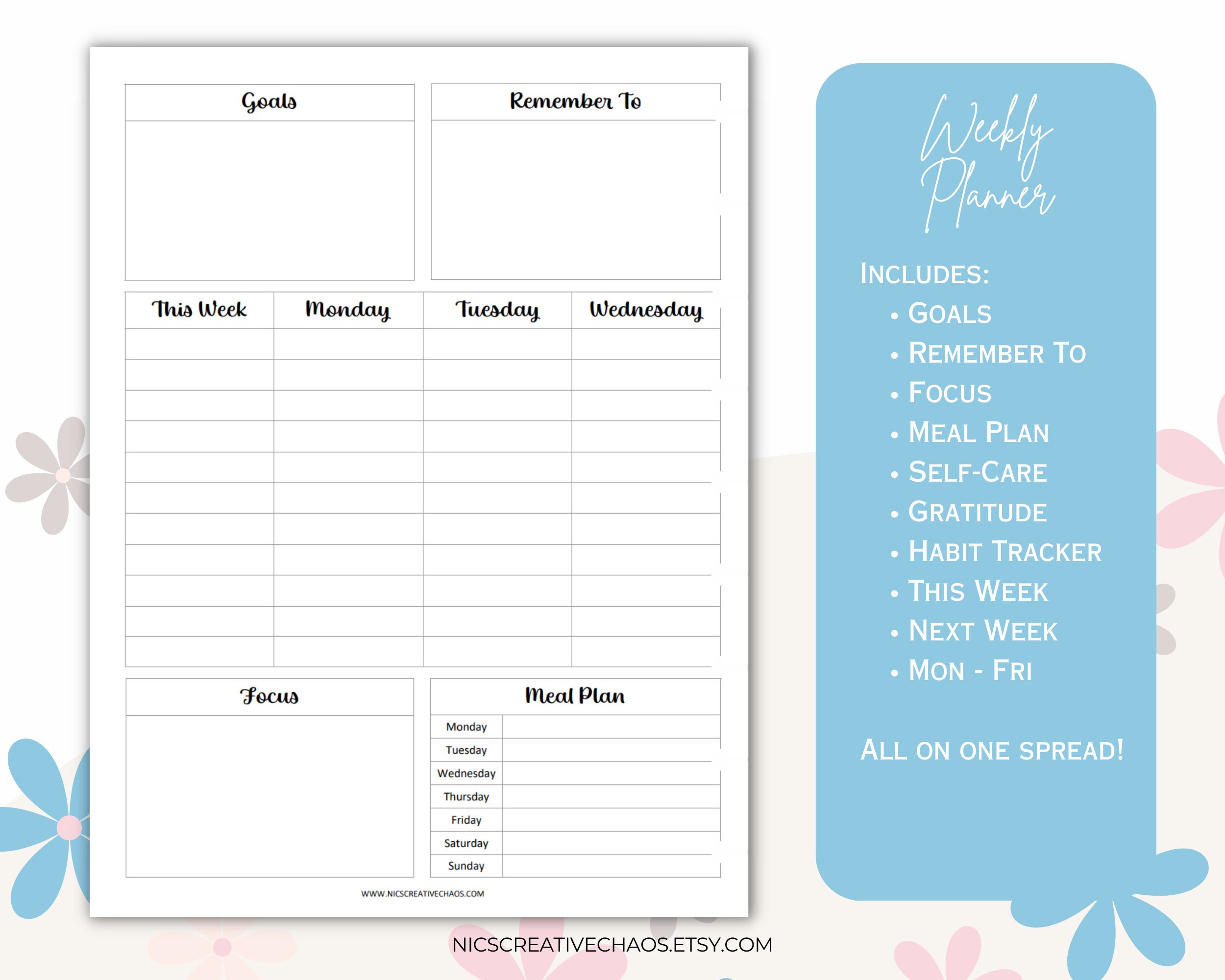 Weekly Planner Printable Vertical Lined Undated Week on Two - Etsy