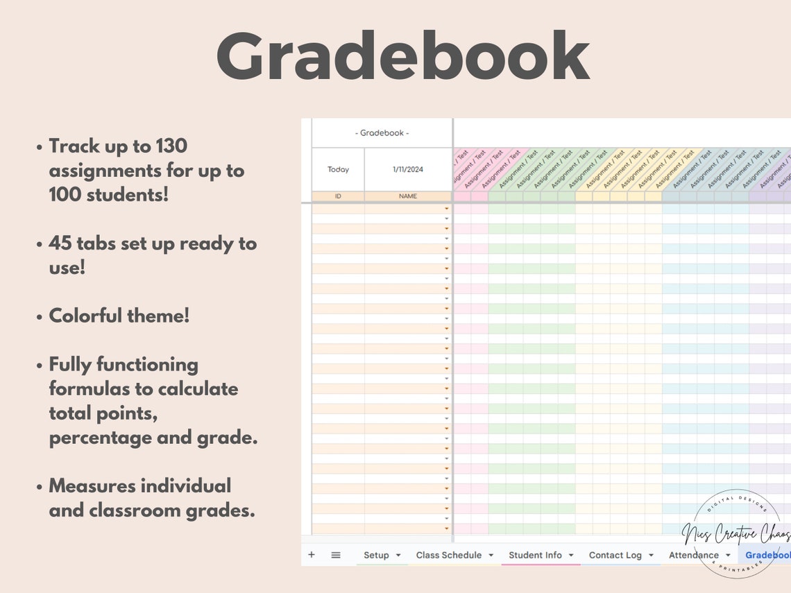 Teacher Planner Google Sheets, Attendance Checklist Spreadsheet ...