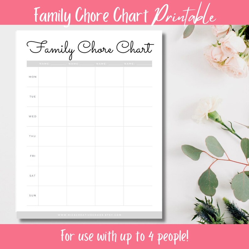 Printable Family Chore Chart Template, Use for up to 4 People, Routine ...