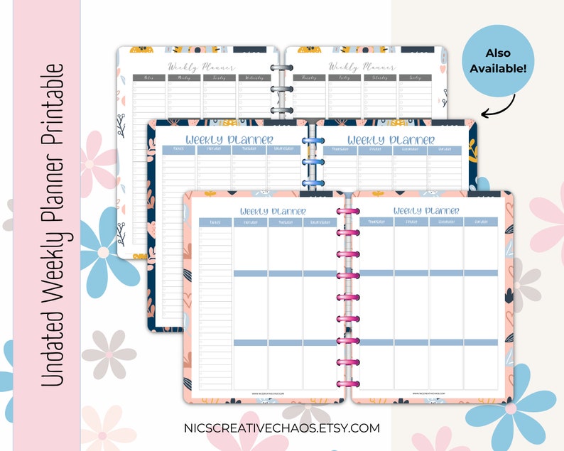 Undated Weekly Planner Printable Vertical Layout & Notes - Etsy