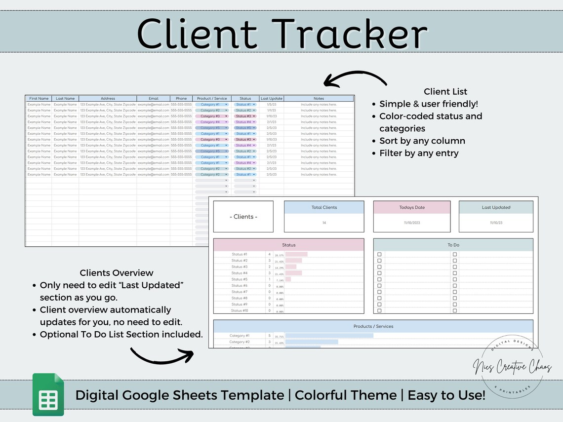 Client Tracker Spreadsheet, Google Sheets Client Log, Client List ...