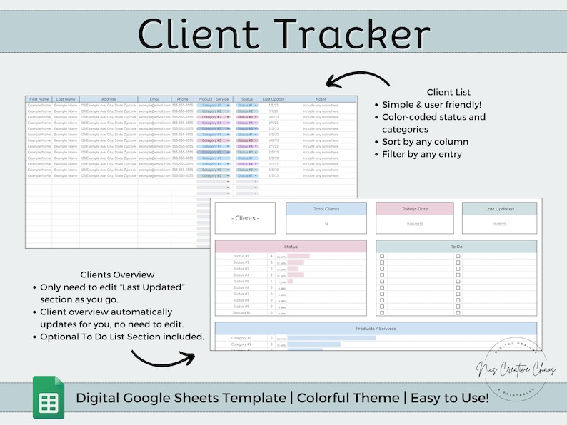 Client Tracker Spreadsheet, Google Sheets Client Log, Client List ... Client Tracker Spreadsheet, Google Sheets Client Log, Client List ...