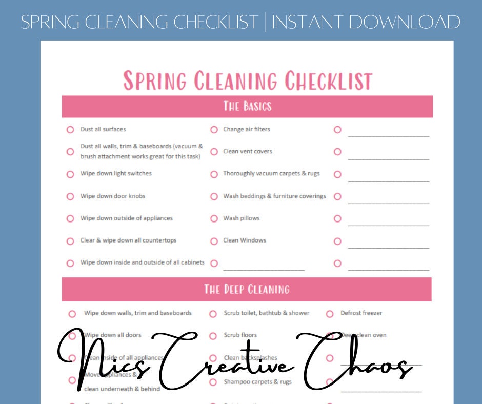 Spring Cleaning Checklist Printable, Deep Cleaning, & Decluttering ...