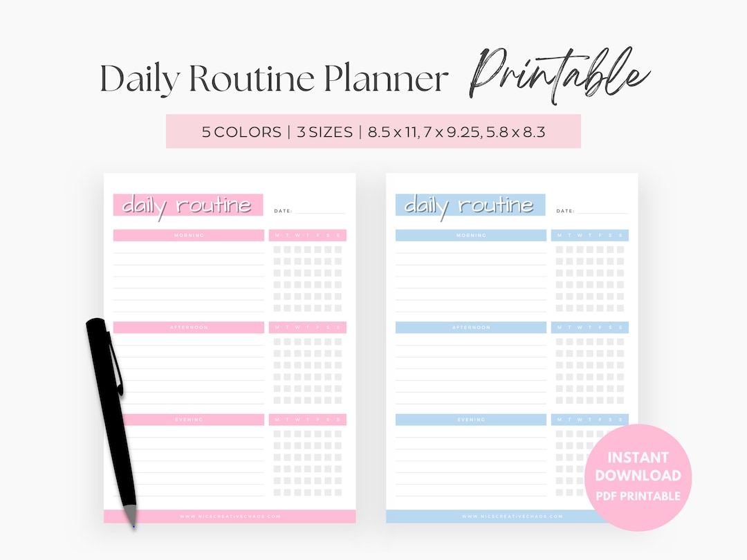 Daily Planner, Daily Routine Planner Printable Template, Daily Schedule ...