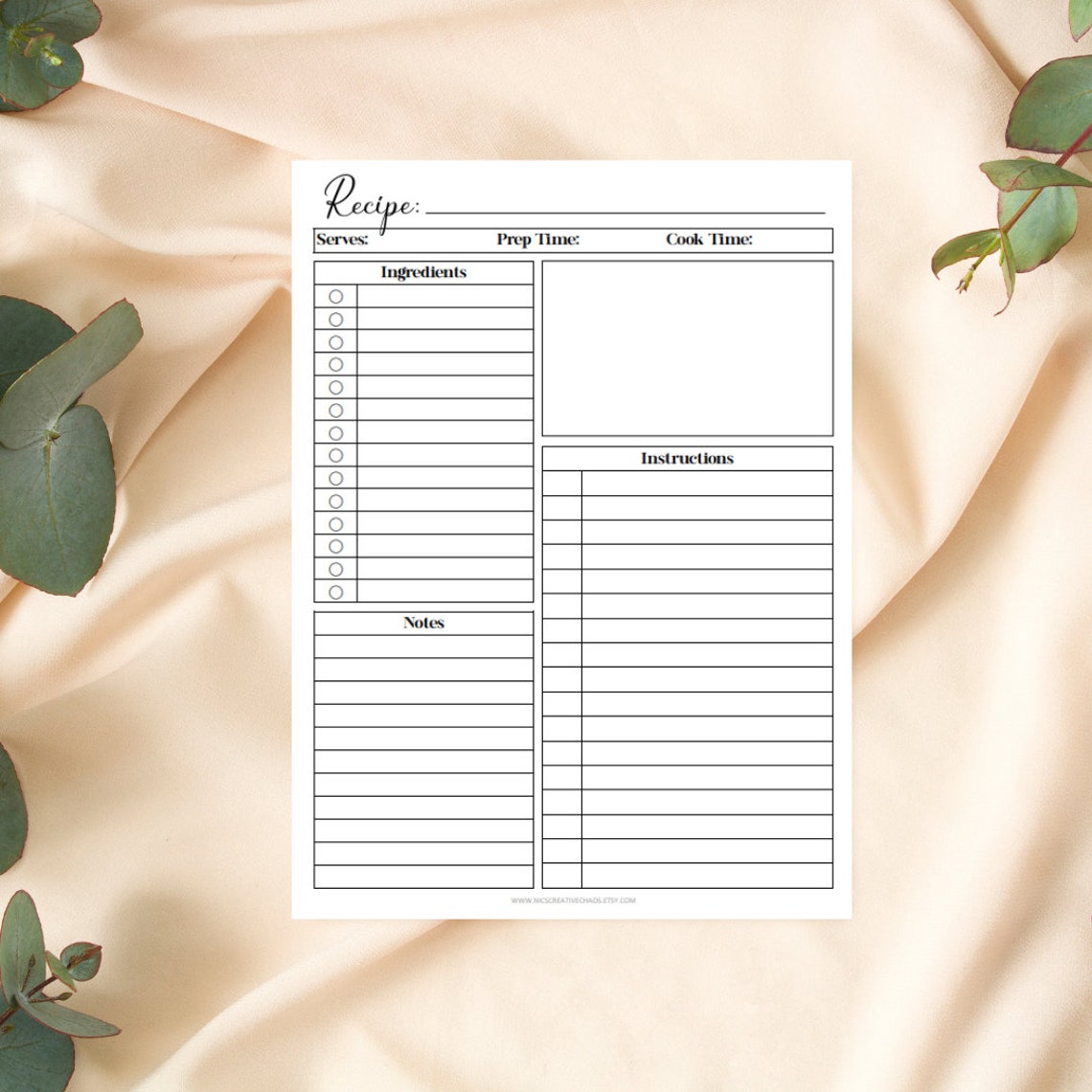 Blank Recipe Template Card Printables Cooking Journal Printable, Meal ...