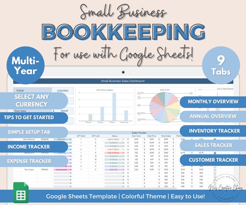Small Business Bookkeeping Spreadsheet, Google Sheets, Small Business ...