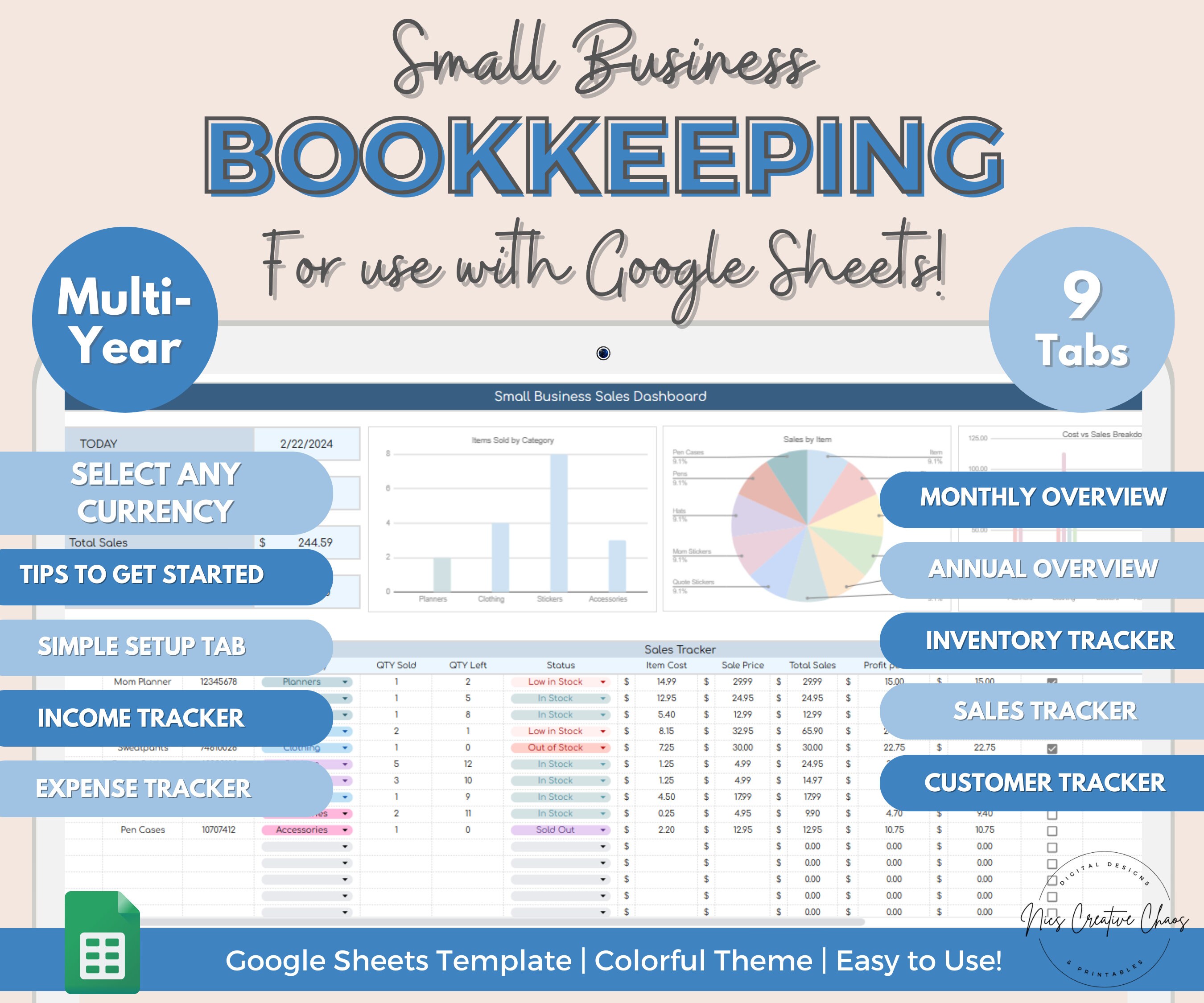Small Business Bookkeeping Spreadsheet, Google Sheets, Small Business ...