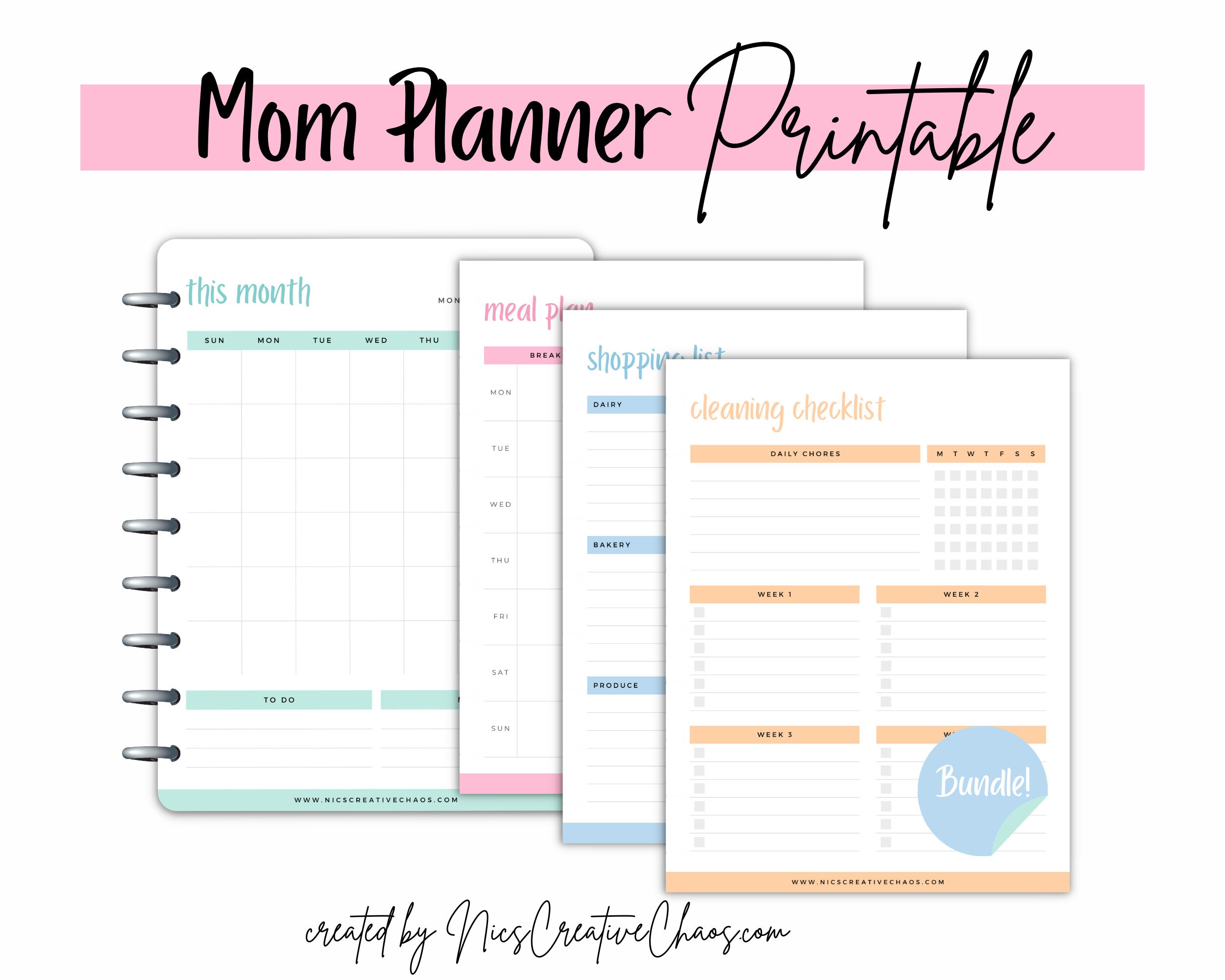 Mom Planner Printable BUNDLE, Undated Daily & Weekly Planners, Budget ...