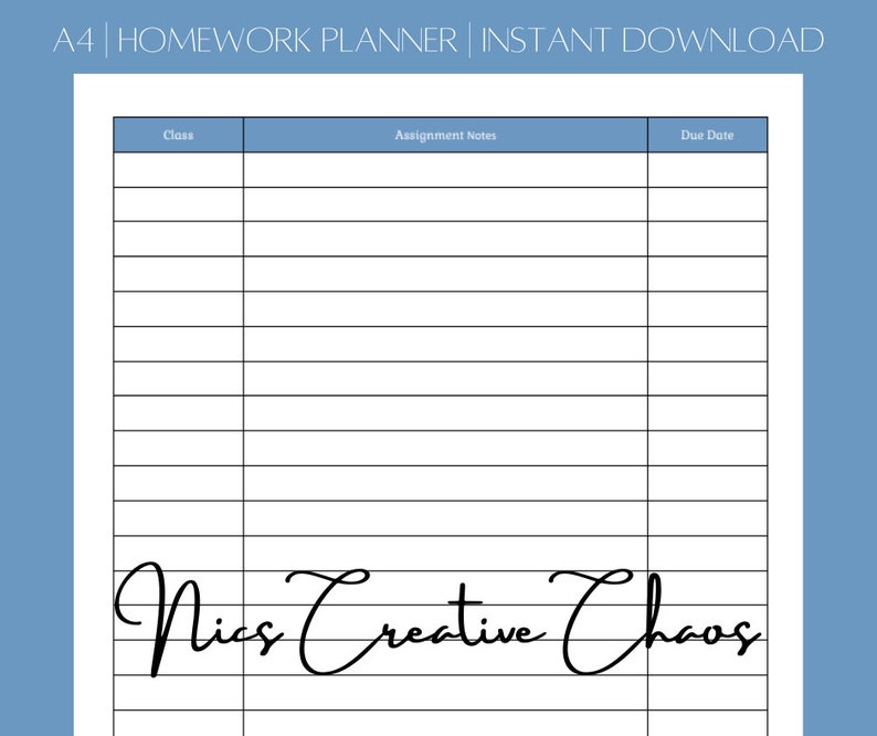 Homework Planner | Assignment Tracker | Weekly Homework Printable ...