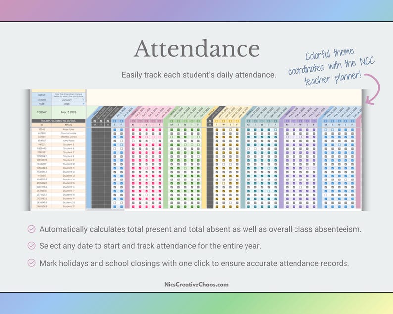 NEW Attendance Tracker Google Sheets Template, Digital Attendance Chart ...