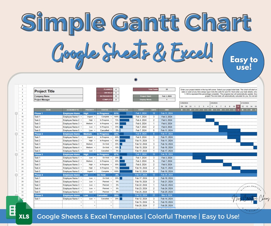 Task Tracker Google Sheets, Gantt Chart Excel Spreadsheet, Project Management, Work Priority ...