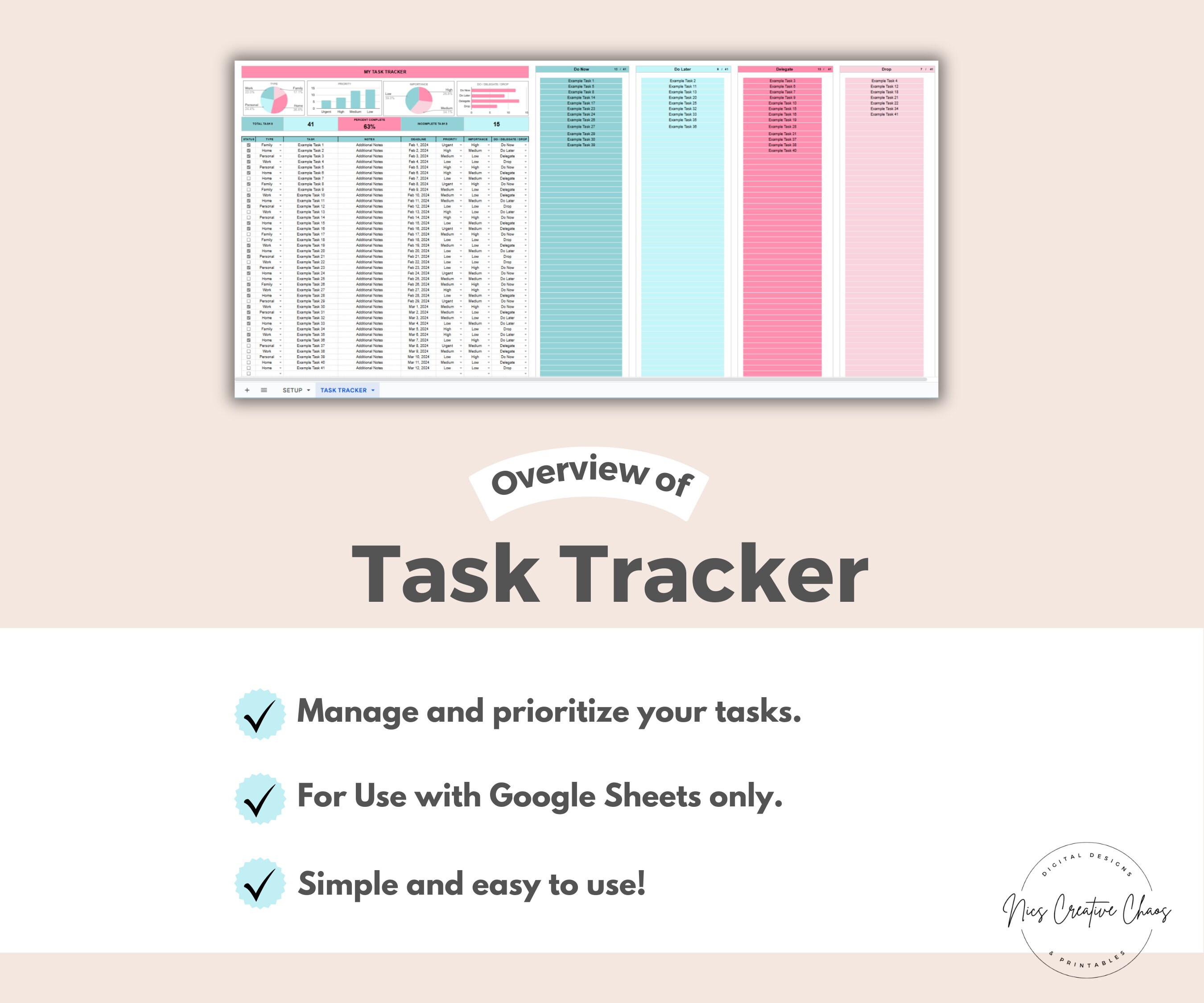 Task Tracker Google Sheets Spreadsheet, Task Planner, to Do List ...