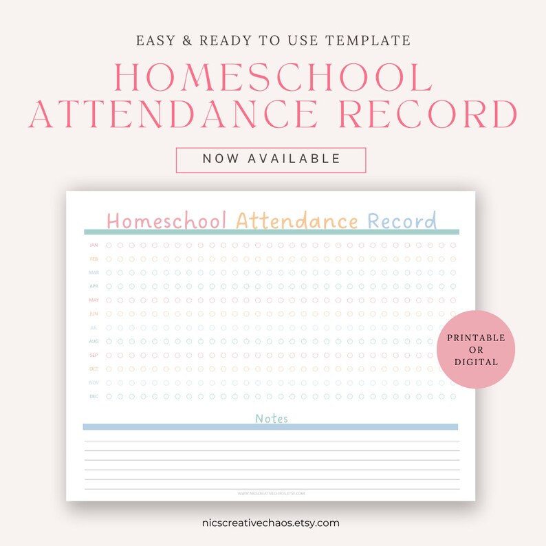 Printable Attendance Tracker, Homeschool Attendance Record, Absentee ...