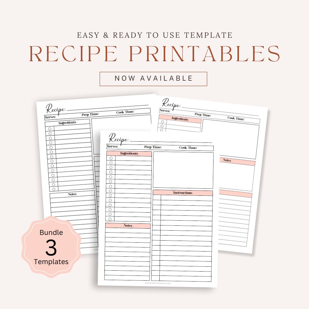 Printable Recipe Card Template Blank | Cooking Journal, Meal Planner ...