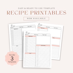 Printable Recipe Template, Blank Cooking Journal, Meal Planner, Home ...