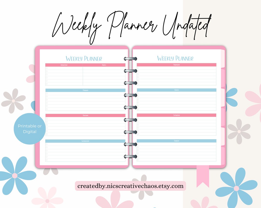 Weekly Planner Printable, Weekly Notes, Daily Checklists Pages, Lined ...