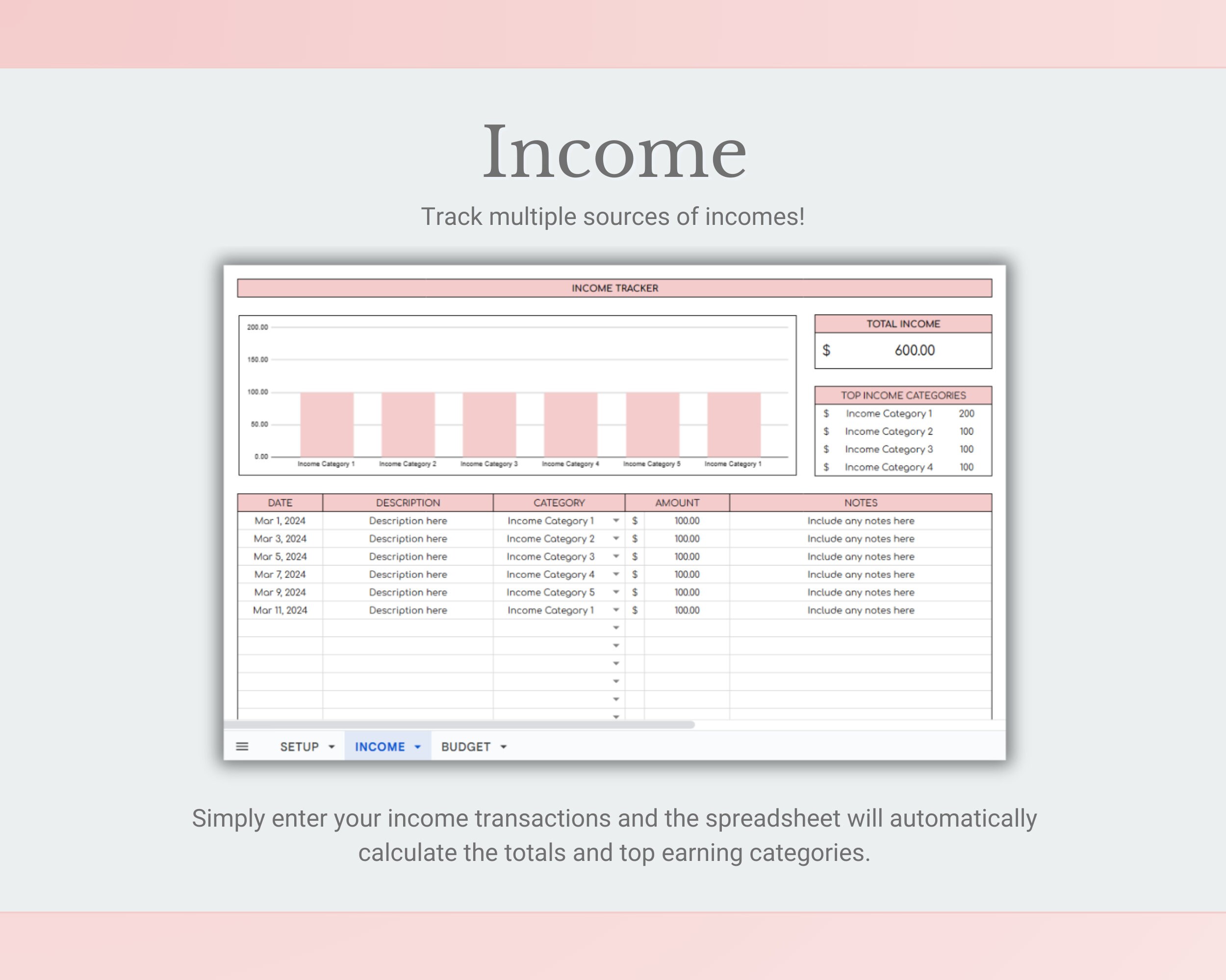 Income and Budget Tracker Excel Spreadsheet, Google Sheets Income ...