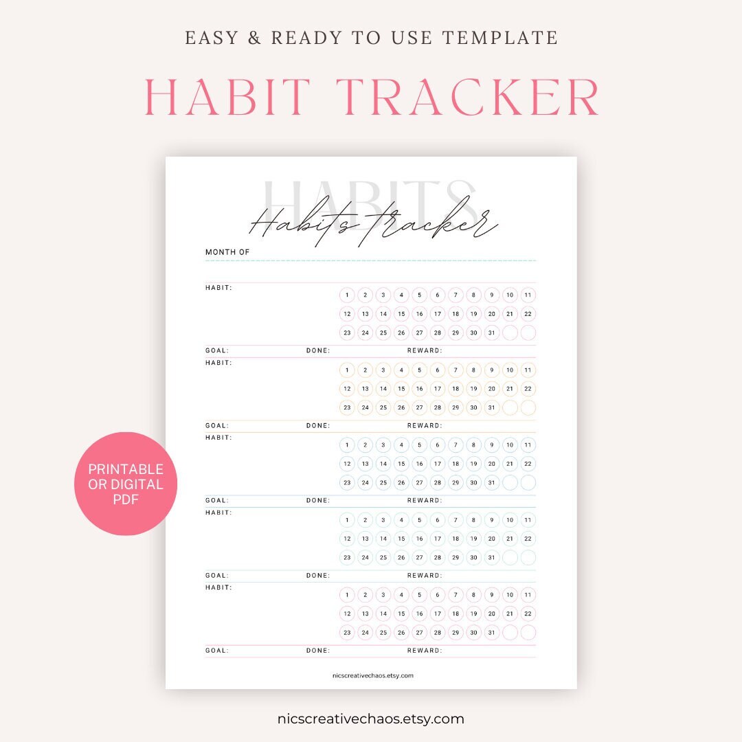 Printable Daily Habit Tracker Template, Monthly Habit Tracker, Daily ...