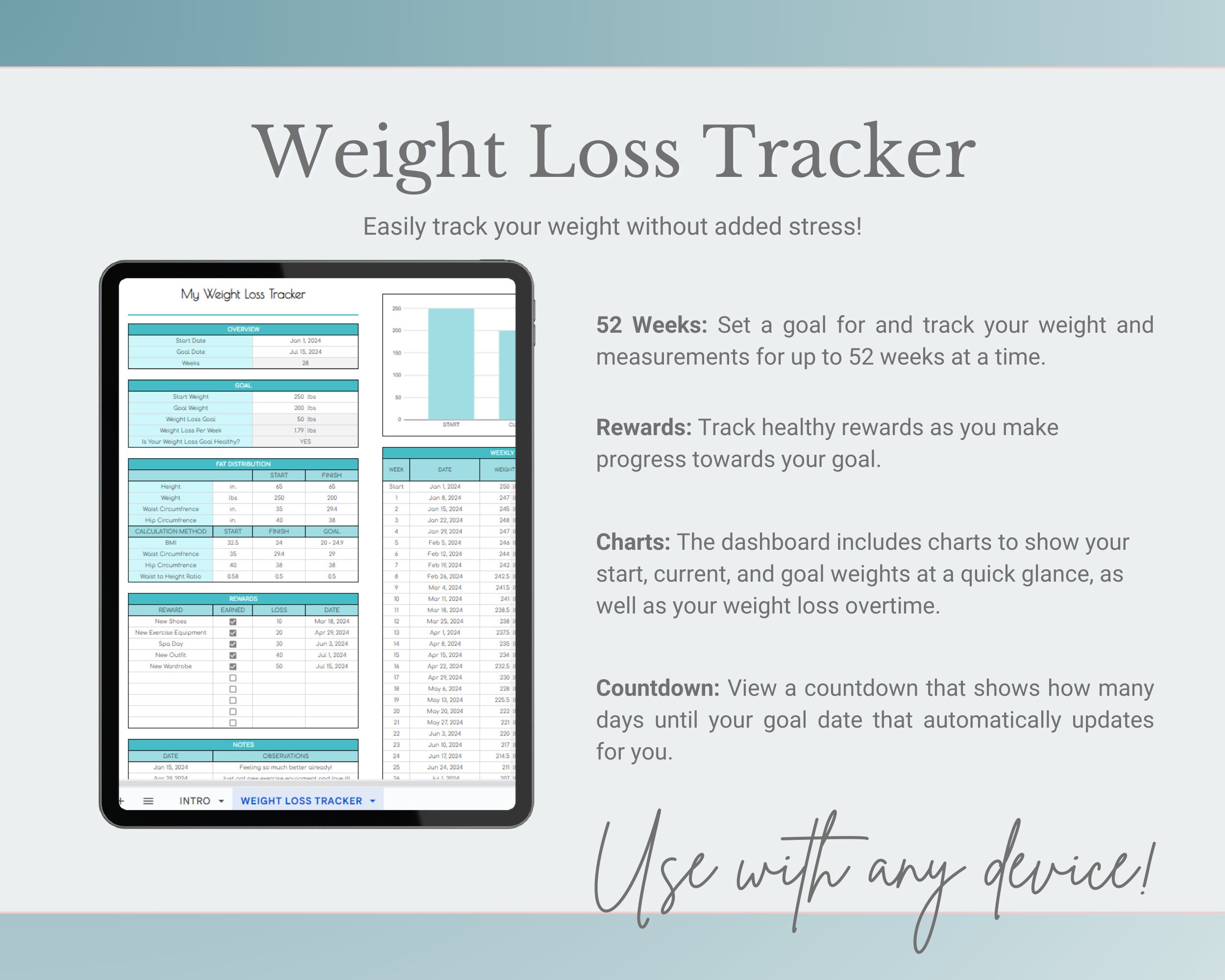 Weight Loss Tracker Spreadsheet, Google Sheets Weight Loss Template ...