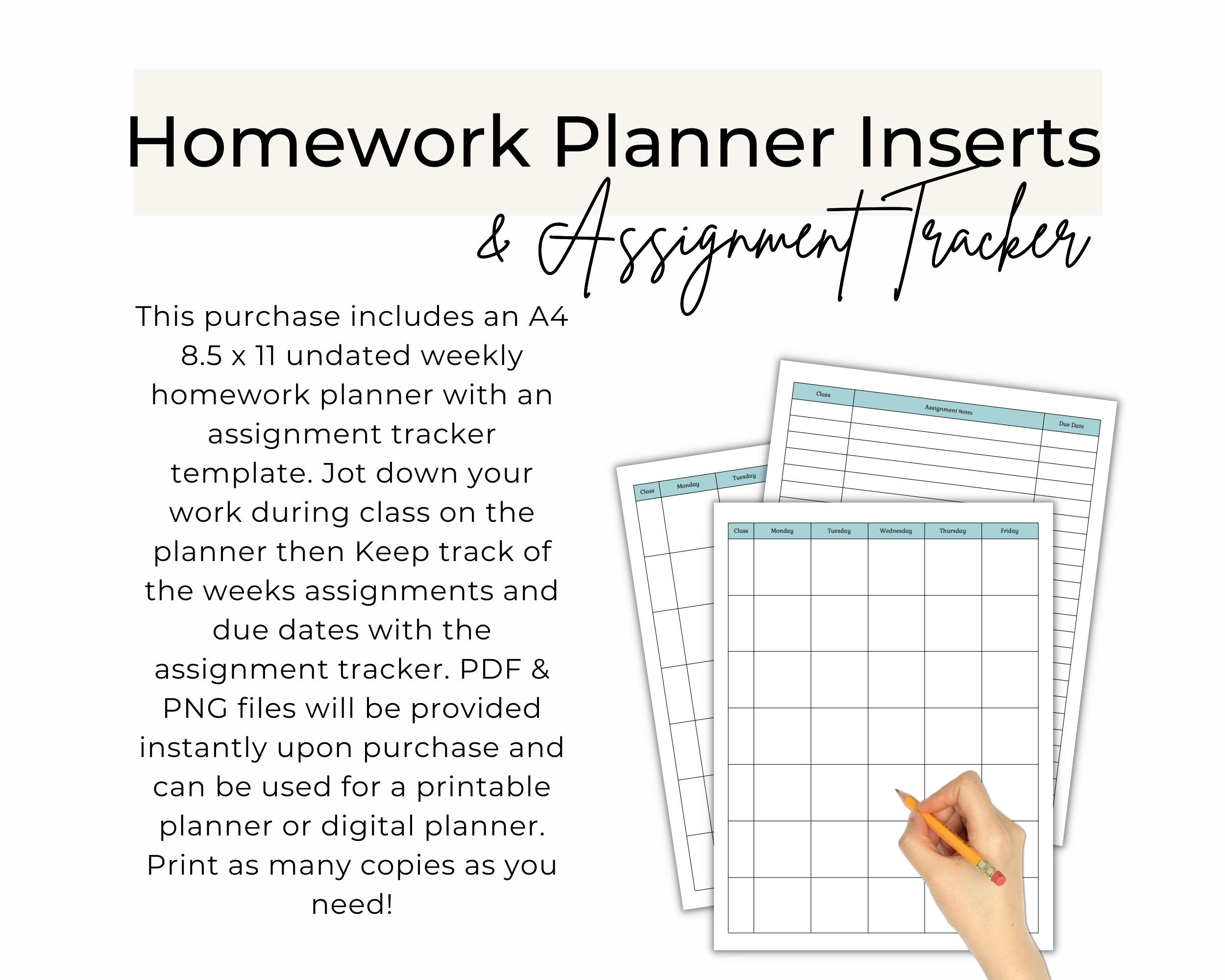 Printable Homework Planner, Assignment Tracker Printable, Weekly ...