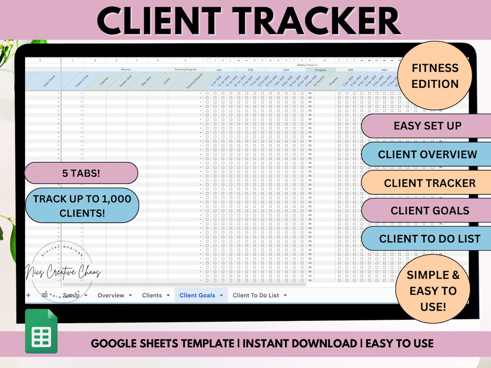 Fitness Client Tracker Spreadsheet, Google Sheets Template, Small ...