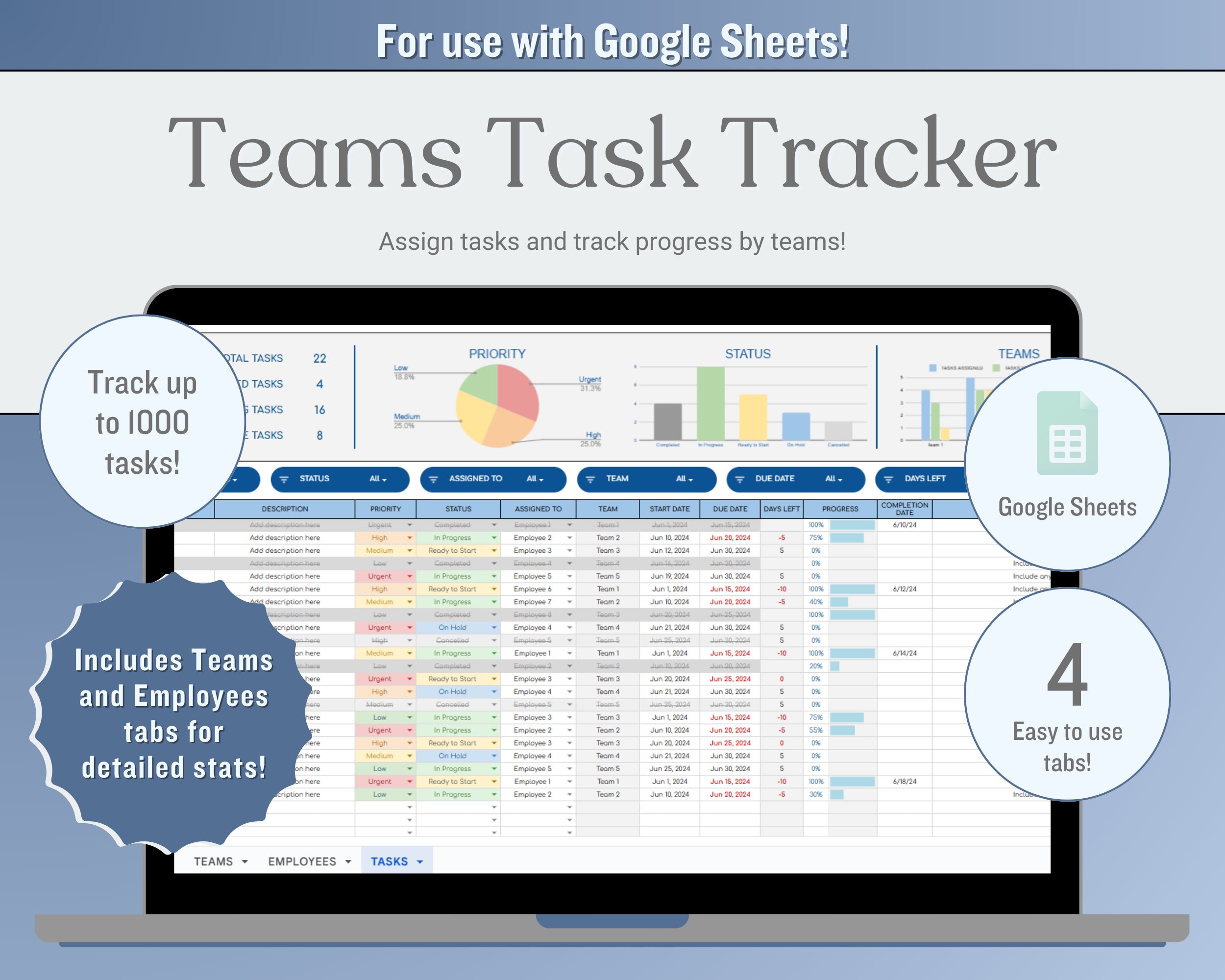 Teams Task Tracker Spreadsheet Google Sheets Template, Teams Task ...