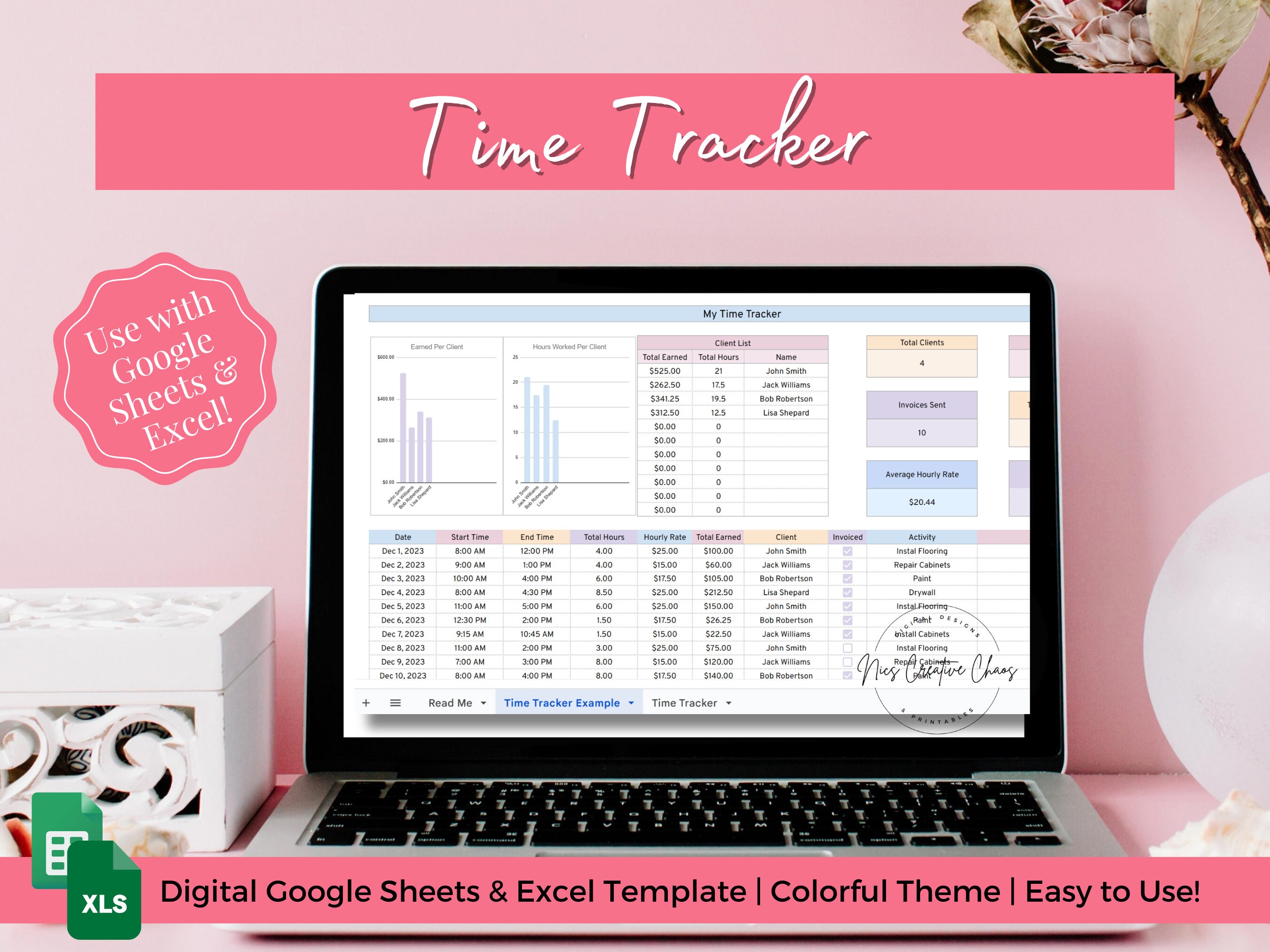 Time Tracker Spreadsheet, Excel & Google Sheets, Time Keeping Tracker ...