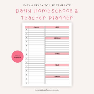 Daily Homeschool Planner Printable, Teacher Planner Template With Daily ...