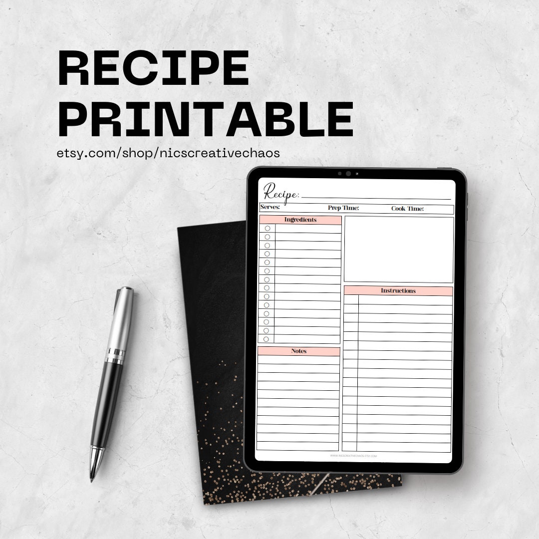 Printable Recipe Template Blank Cooking Journal Meal - Etsy