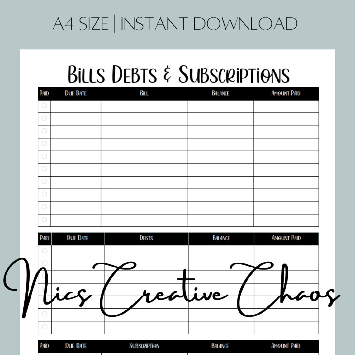 Bill Tracker Budget Printable Planner Inserts Expenses Savings Debts ...
