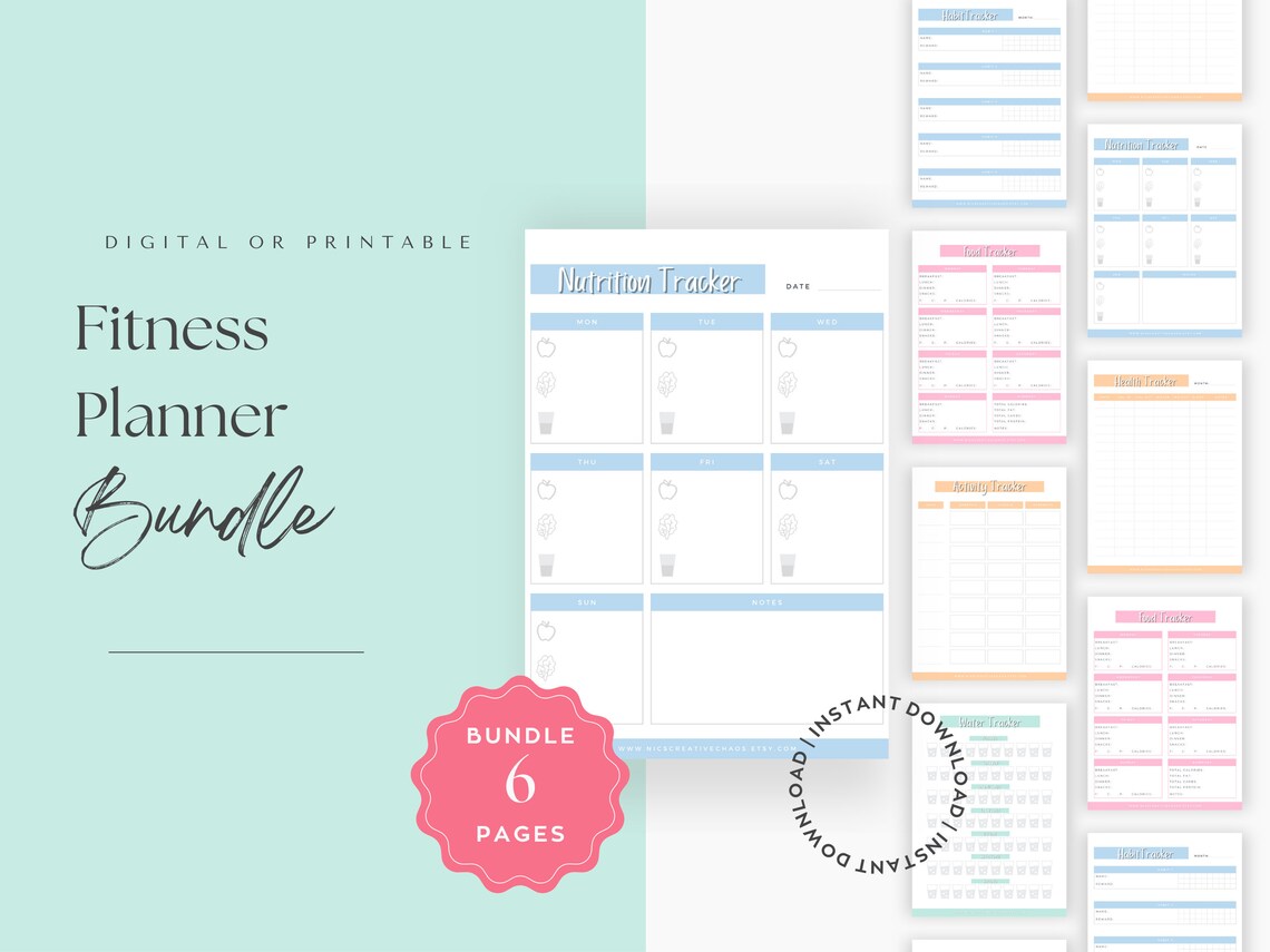 Health & Fitness Planner Printable Tracker Templates, Nutrition, Food ...