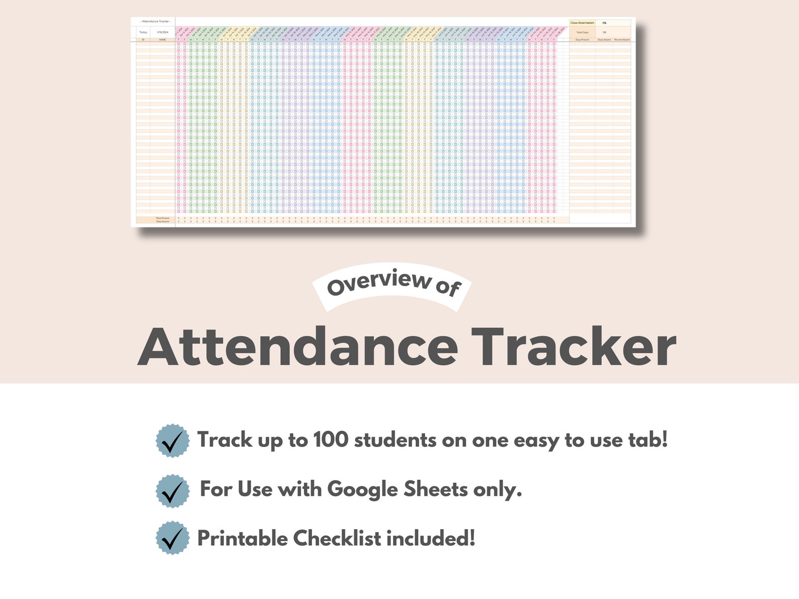 Attendance Tracker Google Sheets Template, Digital Attendance Record ...