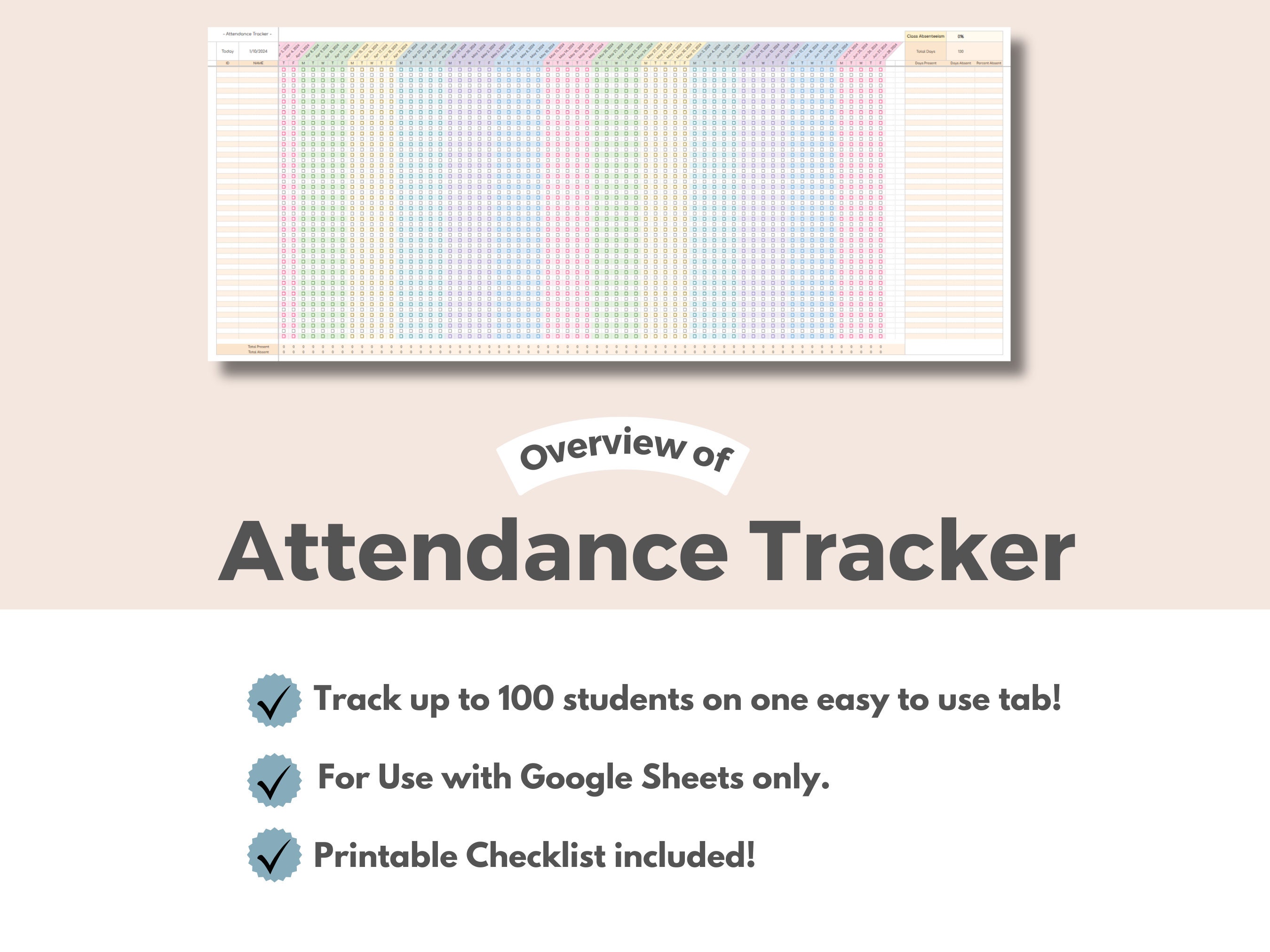 Attendance Tracker Google Sheets Template, Digital Attendance Record ...