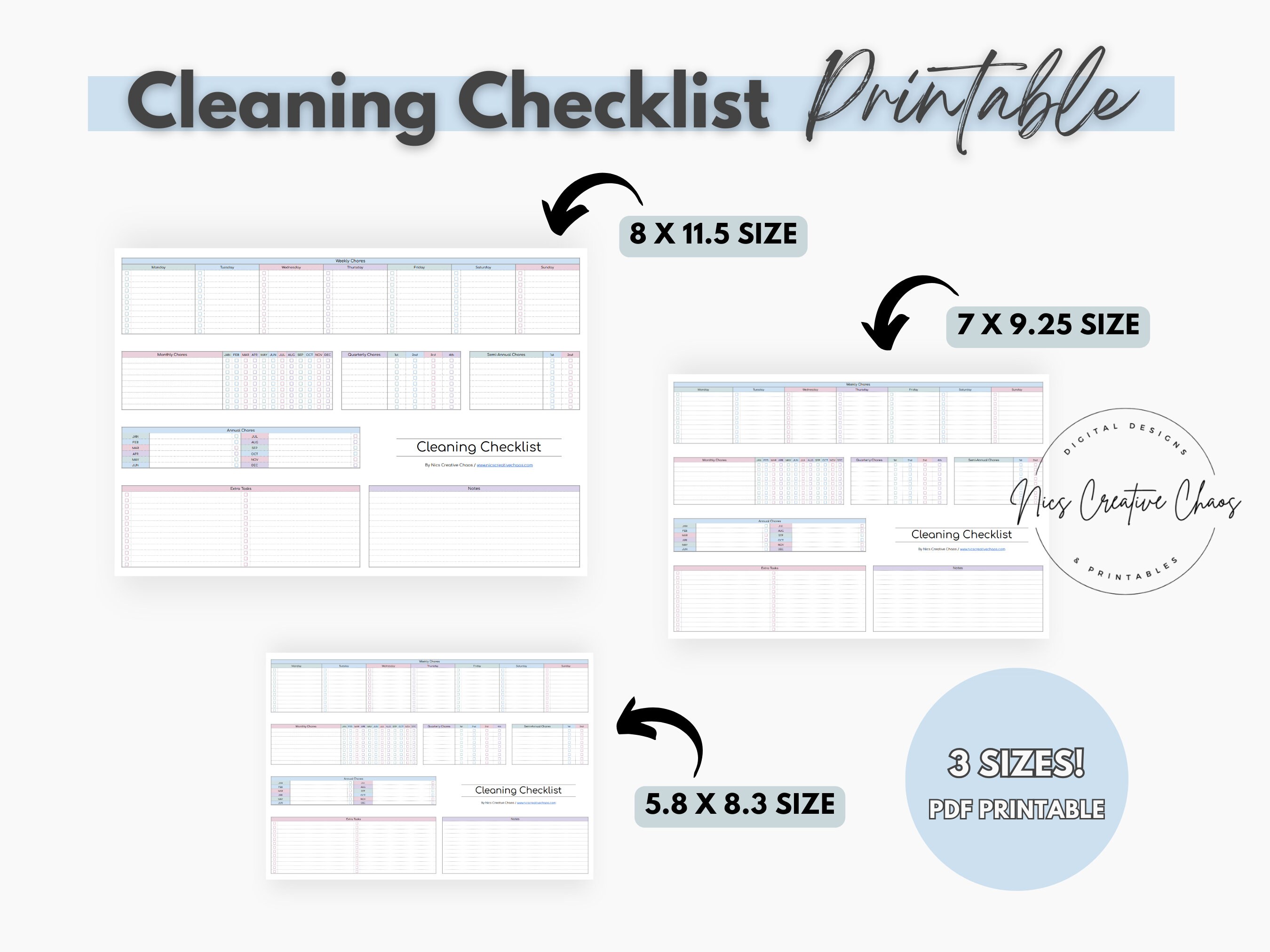 Cleaning Checklist Printable, Prefilled and Blank Weekly Cleaning Chart ...