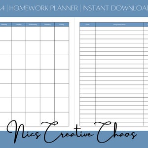 Homework Planner | Assignment Tracker | Weekly Homework Printable ...