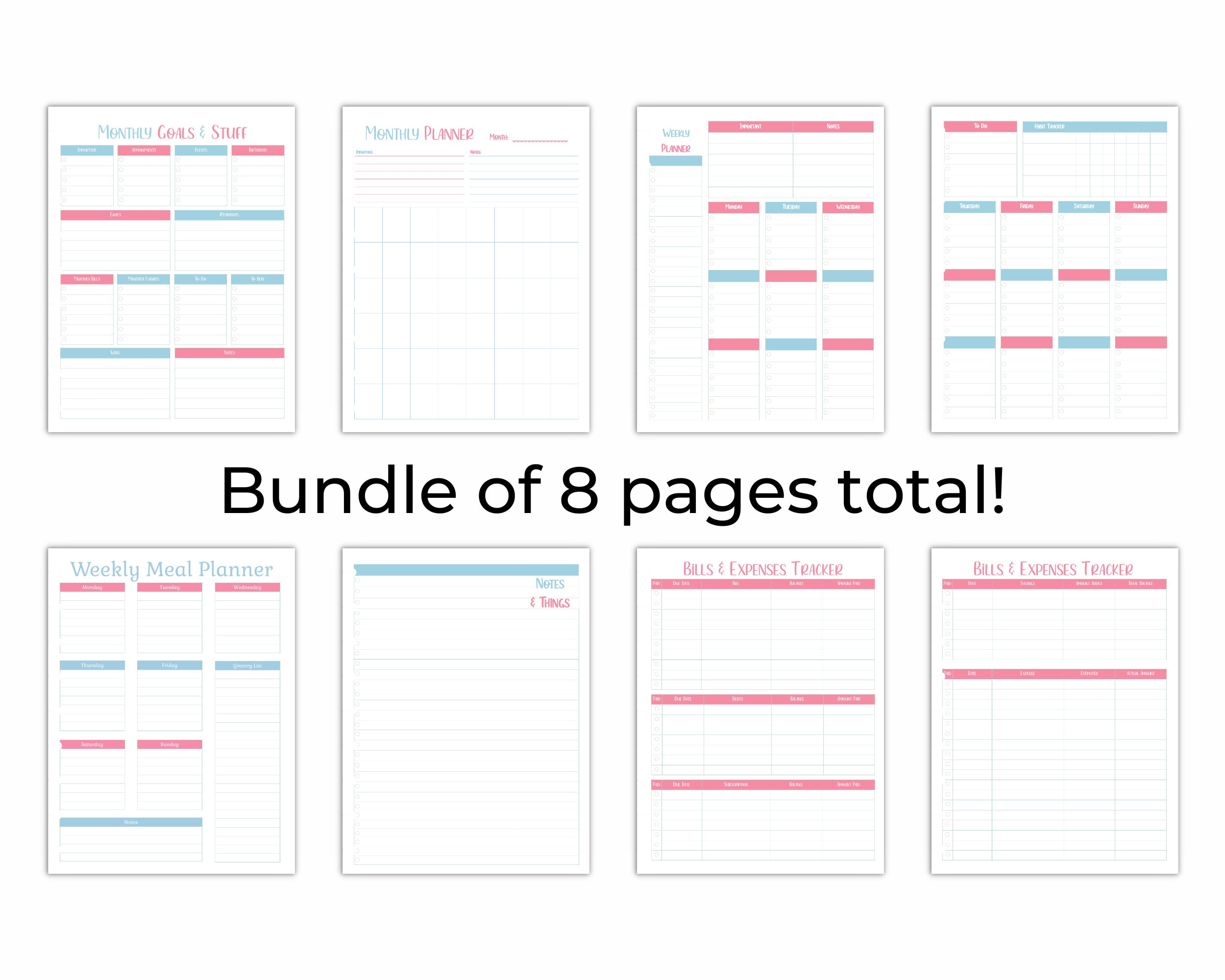Planner Printable BUNDLE, Monthly Planner, Weekly Planner, Vertical ...