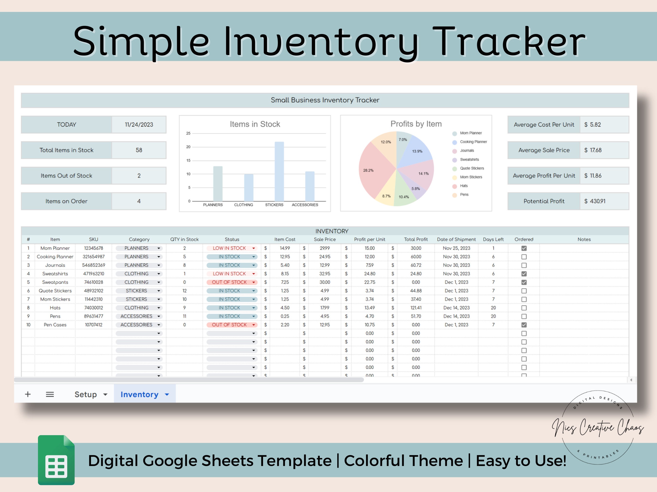 Simple Inventory Tracker Spreadsheet, Google Sheets & Excel Templates ...