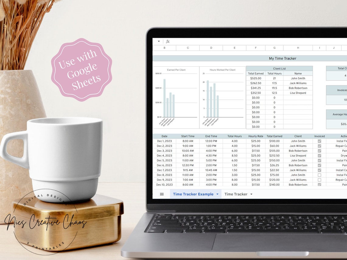 Time Tracker Spreadsheet Google Sheets Freelancer Time Tracking Pay