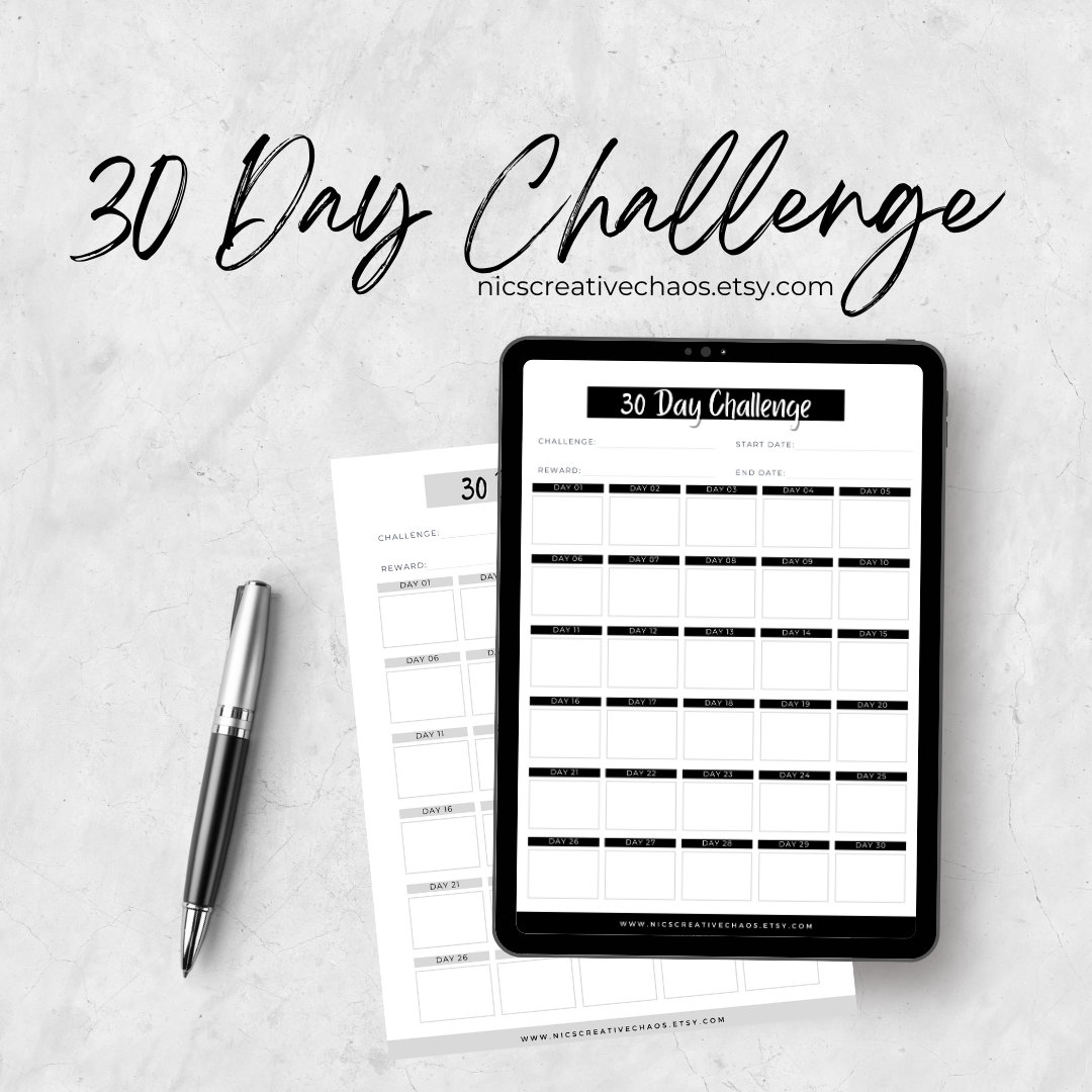 Blank 30 Day Challenge Printable Template Goals, Self-care, Planner ...