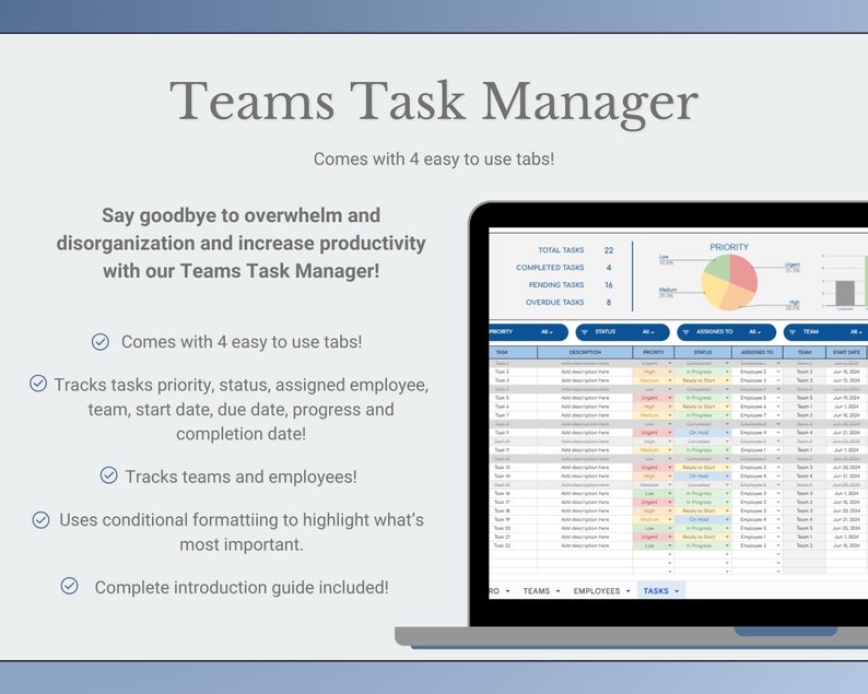 Teams Task Tracker Spreadsheet Google Sheets Template, Teams Task Management, Team Project ...
