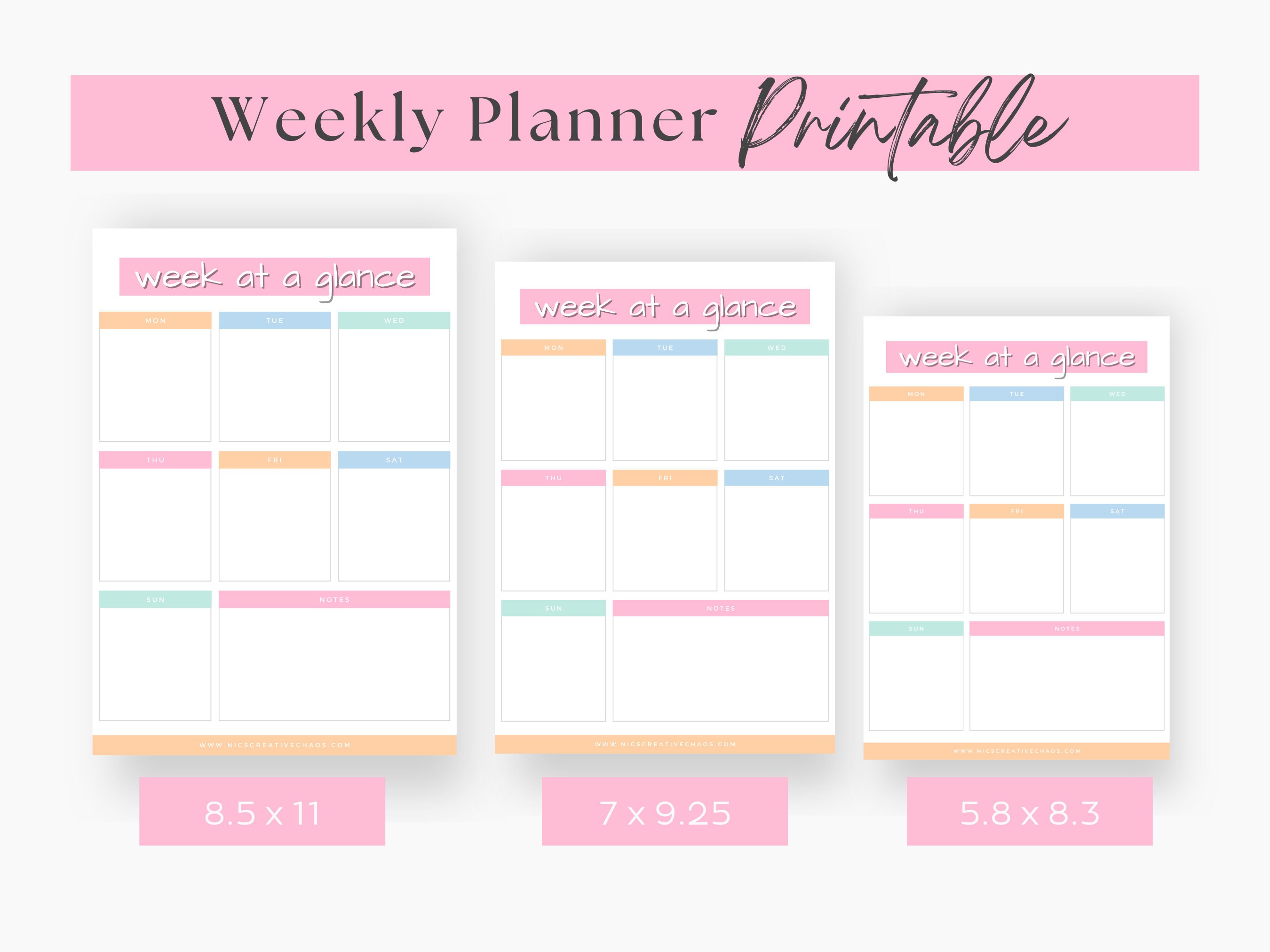 Printable Weekly Planner Template, Week at a Glance, Weekly Schedule ...