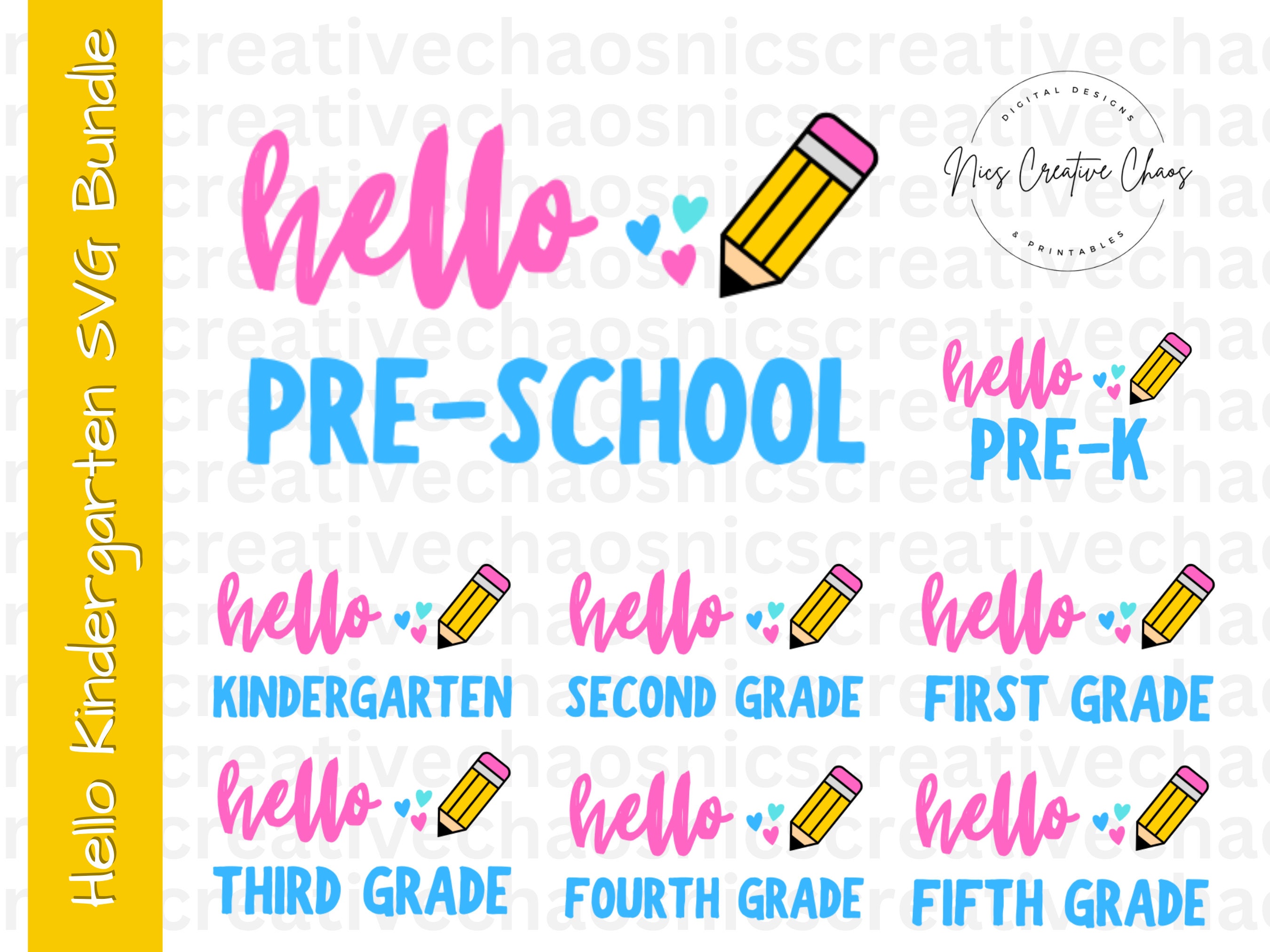 Hello Preschool Bundle SVG PNG, Cut Files, Kids Back to School Svg ...