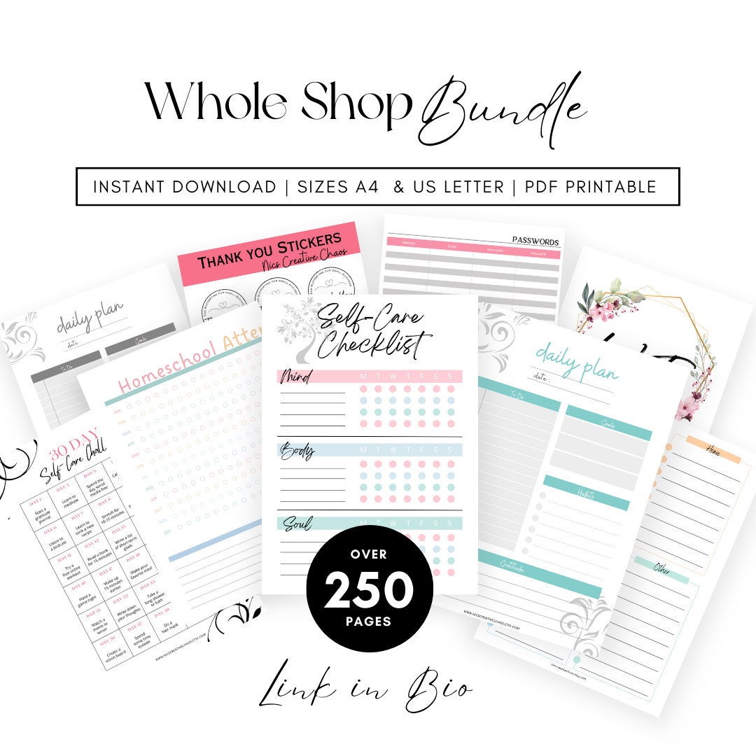 WHOLE SHOP Planner Bundle, Printable Planner Templates, Printable ...