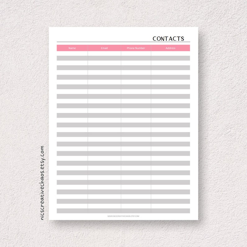 Contacts Tracker Planner Printable, Phone Number Tracker, Address Book ...