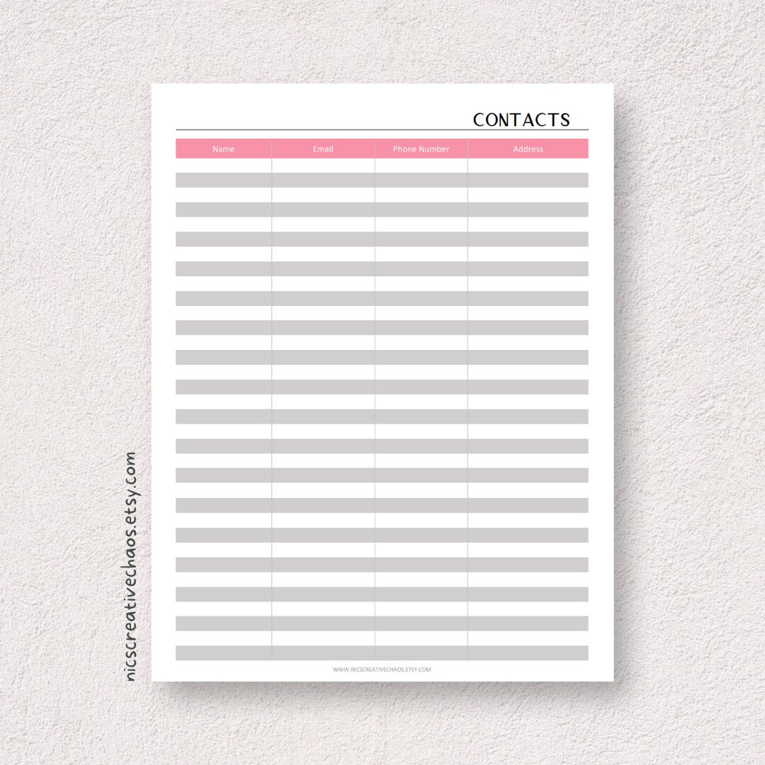 Contacts Tracker Planner Printable, Phone Number Tracker, Address Book ...