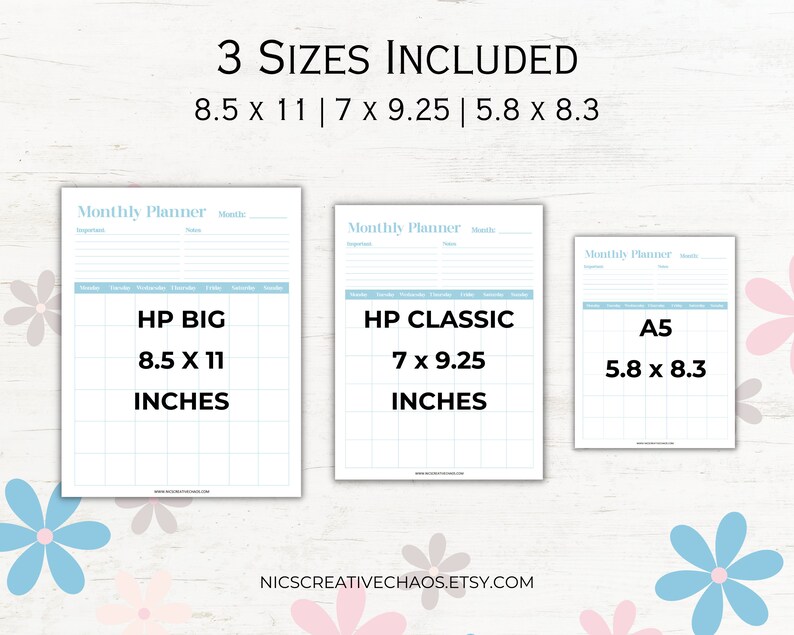 Monthly Planner Printable, Undated Calendar & Dashboard, Blue Monthly ...